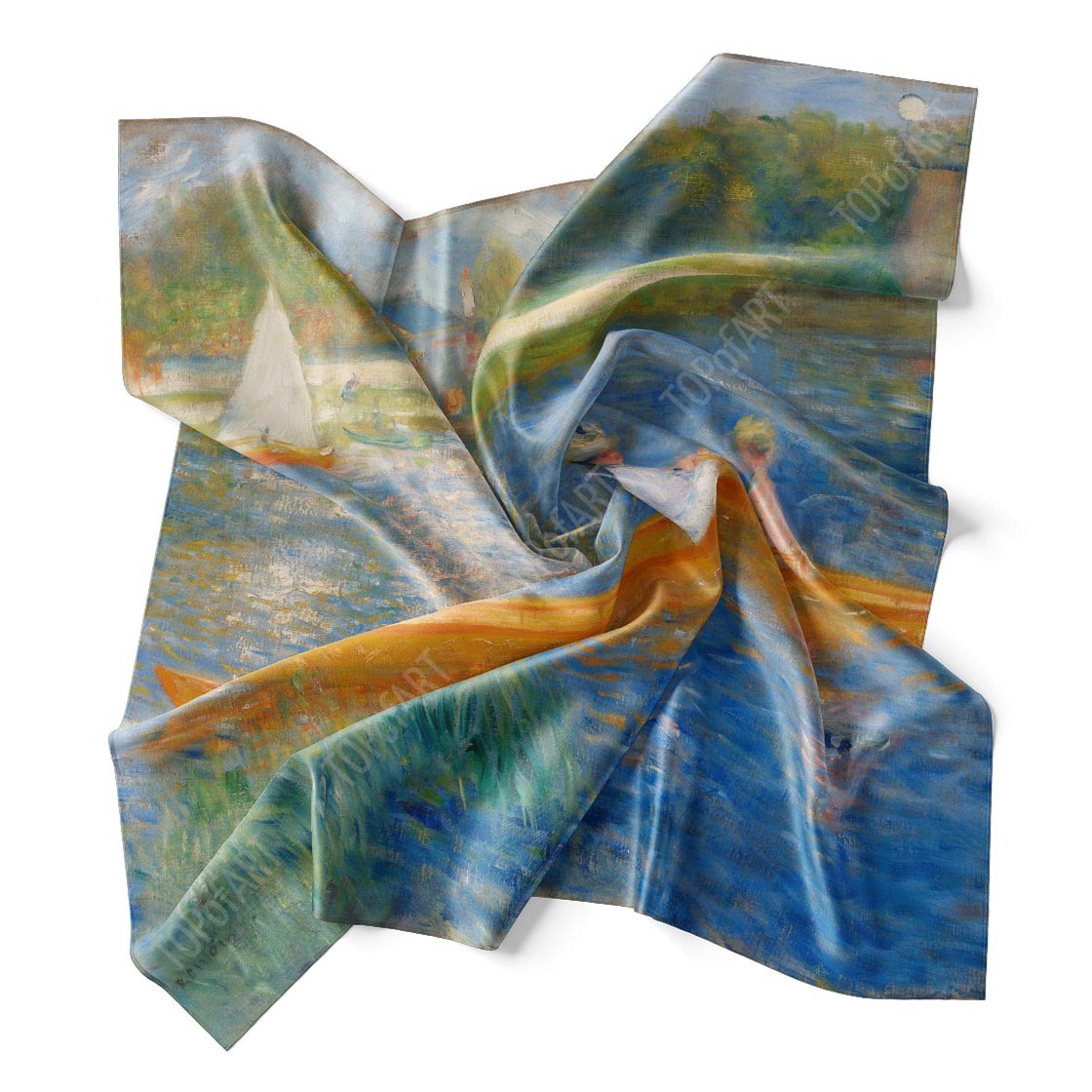 Silk Scarf The Skiff (La Yole) by Renoir - A Masterpiece on Silk - TOPofART